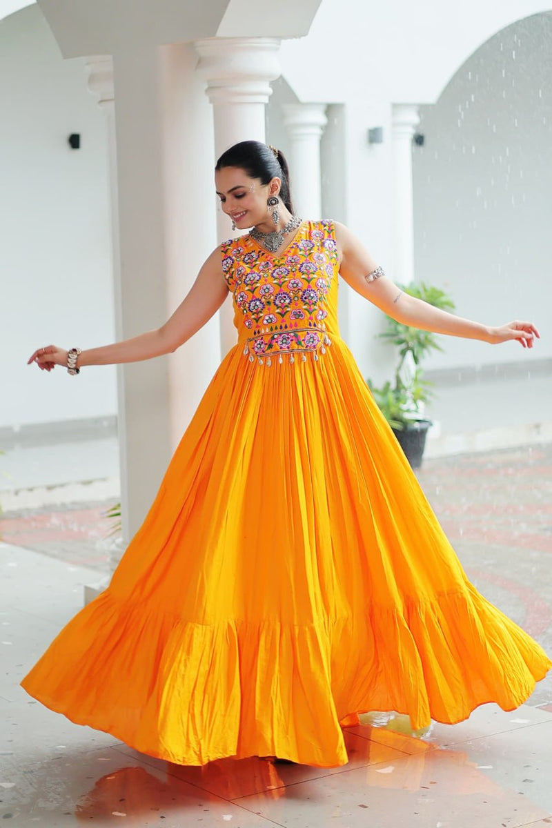Stunning Bright Yellow Navratri Gown for Dandiya Nights – Manvansh Trends