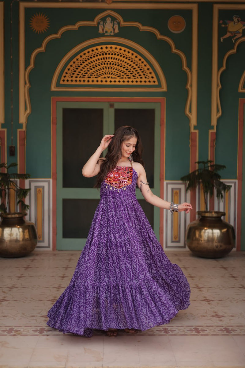 Purple Navratri Gown with Kutchi Embroidery – Manvansh Trends